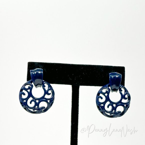 Vintage | Jewelry | Vintage Blue Cut Out Circle Push Back Earrings ...